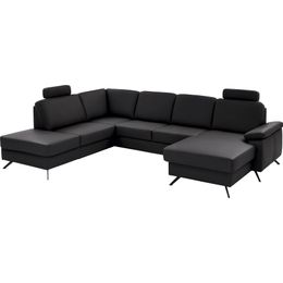 Wohnlandschaft DIE PLANBAR, B:309cm H:104cm T:235cm, schwarz, Sofas, "PN-EM15047 U-Form, mit Kopfst&uuml;tzen", Echtleder, wahlweise mit Schlaffunktion u.