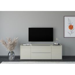 Lowboard, B:182cm H:63cm T:42cm, beige, SET ONE BY Musterring, Glas, Holzwerkstoff, Wohnzimmer, Sideboards, "Reno", Mit Gleitern und in verschiedenen