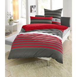 Bettw&auml;sche OTTO HOME, rot, Polycotton recycelt, Obermaterial: 52% Polyester, 48% Baumwolle, Bettw&auml;sche, "Majoran", gestreifte Bettw&auml;sche in 4