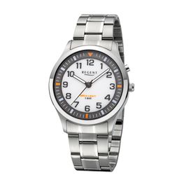 Regent Uhren REGENT Herren Quarzuhr, silber, Armbanduhren, Armbanduhr, Damenuhr, Herrenuhr, Edelstahlarmband, analog, Beleuchtung