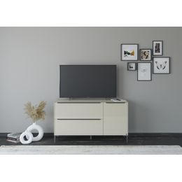 Lowboard, B:137cm H:77cm T:42cm, beige, SET ONE BY Musterring, Glas, Holzwerkstoff, Wohnzimmer, Sideboards, "Reno", Mit Winkelfu&szlig; in diversen Farben,