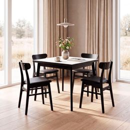 Esstisch, B:90cm H:76cm T:90cm, schwarz, HAMMEL FURNITURE, Tischplatte: Wei&szlig;es Melamin mit wei&szlig; pigmentierter Eichenkante (Mattlack), Gestell: Eiche
