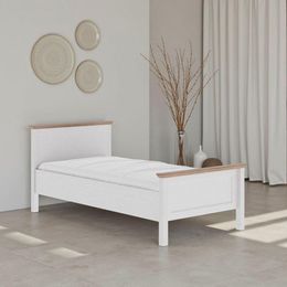 Massivholzbett Inter Link, B:100cm H:94cm L:215cm, wei&szlig;, Betten, "Maluno, Kiefer Massivholz, Einzelbett, Doppelbett", Echtholzbett ohne Lattenrost,