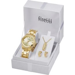 Firetti Damen Quarzuhr "Lumina", gold, Armbanduhren, Armbanduhr, Damenuhr, Glitzersteine, Geschenkset