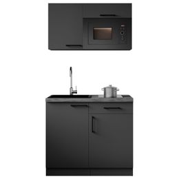 Pantryk&uuml;che respekta, B:100cm H:200cm T:60cm, schwarz, Komplettk&uuml;chen-Sets, "Oliver", zerlegt, wahlweise mit Mikrowelle, mit Soft Close, Breite 100 cm