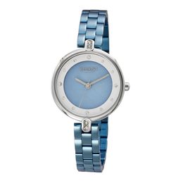 Regent Uhren REGENT Damen Quarzuhrblau, Armbanduhren, Armbanduhr, Damenuhr, Edelstahlarmband, analog, Glassteine