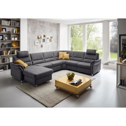 Wohnlandschaft DIE PLANBAR, B:330cm T:262cm, grau, 100% Polyester, Sofas, "ZE-EM16033 U-Form, Breite 330 cm", wahlweise mit Kopfst&uuml;tzen und