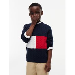 Tommy Hilfiger Jungen Strickpullover, blau, Gr. 6, unifarben, Strick, Obermaterial: 100% Baumwolle, Pullover, Zopfmuster, Regular Fit, reine