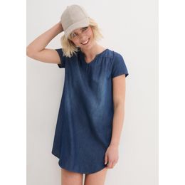 bonprix Damen Tunikakleid, blau, Gr. 40, unifarben, Denim/Jeans, Obermaterial: 100% Baumwolle, Kleider, f&uuml;r entspannten Look, aus Baumwolle, in