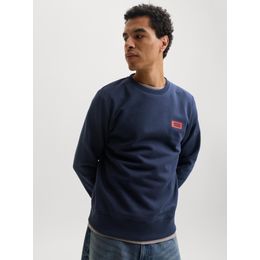 Jack & Jones JACK & JONES Herren Sweatshirt "JJRUSH SWEAT CREW NECK", blau, Gr. L, bedruckt, angeraute Sweatware, Obermaterial: 60% Baumwolle, 40% Polyester,