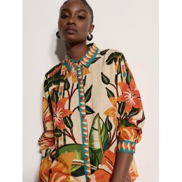 Apricot Damen Klassische Bluse "Hemd mit tropischem Blumenmuster", grau, Gr. 38, gebl&uuml;mt, gewebt, Obermaterial: 55% Viskose CV. 35% Baumwolle CO. 10%