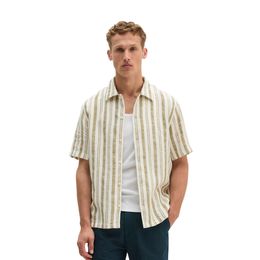 Marc O'Polo MARC O'POLO Herren Kurzarmhemd "aus Bio-Baumwolle und Leinen"medium gr&uuml;n, Gr. XXXL, gestreift, Obermaterial: 78% Baumwolle, 22% Leinen, Hemden