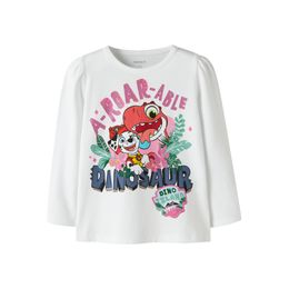 name it M&auml;dchen T-Shirt "NMFJETTE PAW LS TOP BOX NOOS CPLGM", wei&szlig;, Gr. 122, bedruckt, Jersey, Obermaterial: 95% Baumwolle, 5% Elasthan, Shirts,