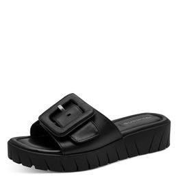Tamaris Damen Pantolette, Gr. 36schwarz, Leder, unifarben, Schuhe, Keilabsatz, Schl&uuml;pfschuh, Sommerschuh mit modischer Zierschnalle