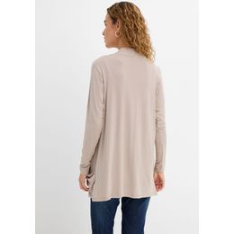 bonprix Damen Shirtjackenaturstein, Gr. 44, unifarben, Jersey, Obermaterial: 95% Viskose, 5% Elasthan, Shirts, figurumspielende Passform,