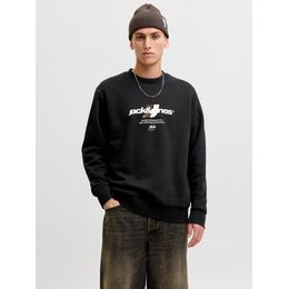 Jack & Jones JACK & JONES Herren Sweatshirt "JCOCLUB BRANDING SWEAT CREW NECK", schwarz, Gr. XL, bedruckt, angeraute Sweatware, Obermaterial: 60% Baumwolle, 40%