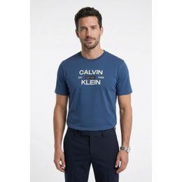 Herren T-Shirt "CALVINKLEIN STACK GRAP", blau, Gr. M, Calvin Klein Jeans, unifarben, Web, Obermaterial: 100% Baumwolle, Shirts, Regular fit mit Print