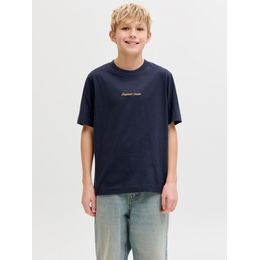 Jack & Jones Kinder T-Shirt "JORNORREBRO EMB TEE SS CN NOOS JNR", blau, Gr. 176, JACK & JONES JUNIOR, bedruckt, Single Jersey, Obermaterial: 100% Baumwolle,