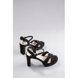 ANISTON SHOES Damen High-Heel-Sandalette, Gr. 38, schwarz, Textil, Schuhe, Sommerschuh, Abendsandale, Plateau