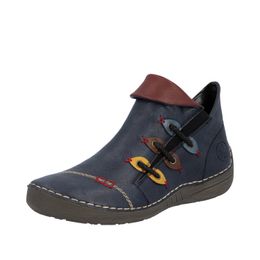 Rieker Damen Stiefelette, Gr. 39, blau, Lederimitat, Schuhe, Schlupfboots, Slipper mit bunten Applikationen seitlich