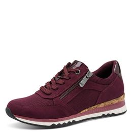 Marco Tozzi Damen Keilsneaker, Gr. 36, rot, Lederimitat, Textil, kontrastfarbene Details, leicht gl&auml;nzend, Basic, Schuhe, Freizeitschuh, Schn&uuml;rschuh
