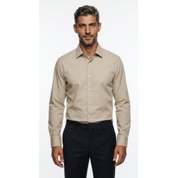 BOSS Herren Businesshemd "Hank", beige, Gr. 41, unifarben, Popeline, Obermaterial: 96% Baumwolle, 4% Elasthan, Hemden, Kentkragen, Slim-Fit,