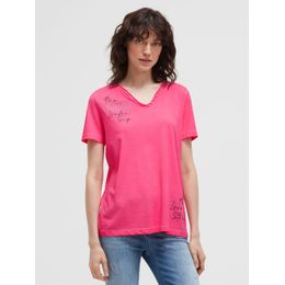 SOCCX Damen V-Shirt, pink, Gr. XS, Glitzermuster, bedruckt, Single Jersey, Material: 100% Baumwolle, Shirts, mit l&auml;ngerer R&uuml;ckenpartie