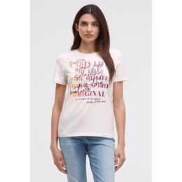 SOCCX Damen Rundhalsshirt, wei&szlig;, Gr. S, bedruckt, Single Jersey, Material: 95% Baumwolle, 5% Elasthan, Shirts, mit Baumwolle