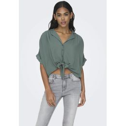 Only Damen Kurzarmbluse "ONLPAULA LIFE S/S TIE SHIRT WVN NOOS", gr&uuml;n, Gr. M, unifarben, Web, Obermaterial: 100% Viskose, Blusen, Viskose, regular fit