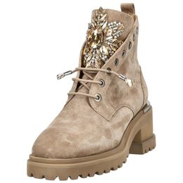 Alma en Pena Damen Schn&uuml;rstiefelette "Alma en Pena Stiefelette Veloursleder", Gr. 38, beige, Veloursleder, Schuhe