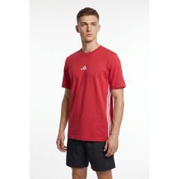 Herren T-Shirt "ESSENTIALS 3-STREIFEN SINGLE JERSEY", rot, Gr. M, adidas Sportswear, Obermaterial: 100% Baumwolle, Shirts, mit Rundhalsausschnitt,