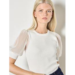 Apricot Damen T-Shirt "Top mit Plissee-&Auml;rmeln", wei&szlig;, Gr. 40, uni, Strick, Obermaterial: 67% Viskose CV. 33% Polyester PES., Shirts