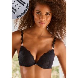Vivance Damen Push-up-BH, Gr. 70, schwarz, Microtouch, Obermaterial: 90% Polyamid, 10% Elasthan, BHs, mit 3 Tr&auml;gern (Wechseltr&auml;ger) zum Austauschen,
