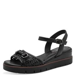 Tamaris Damen Keilsandalette, Gr. 41, schwarz, Bast, Leder, Lederimitat, unifarben, Schuhe, Plateau, Riemchensandale, Sommerschuh mit Schmuckspange