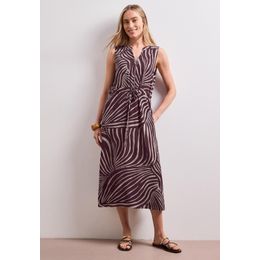 Street One Damen Midikleid, lila, Gr. 46, bedruckt, Web, Obermaterial: 100% Viskose, Kleider, Sommerkleid mit grafischem Muster/Split Neck mit