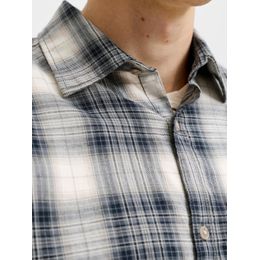 Jack & Jones JACK & JONES Herren Langarmhemd "JJJAMES FLANNEL SHIRT L/S", blau, Gr. M, kariert, Web, Obermaterial: 100% Baumwolle, Hemden, Baumwolle, regular fit