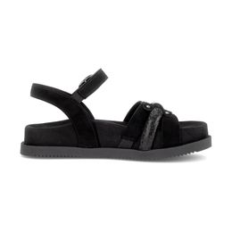 Gabor Damen Sandalette, Gr. 38schwarz, Veloursleder, Glitzerstreifen, Schuhe, Riemchensandale, Sommerschuh mit gl&auml;nzendem Schmuckriegel