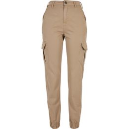 Urban Classics Damen Cargohose "Urban Classics Damen Ladies High Waist Cargo Pants", beige, Gr. 29, unifarben, 98% Baumwolle, 2% Elasthan, Hosen