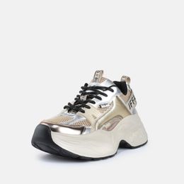 Buffalo Damen Plateausneaker "YUNO", Gr. 42, beige, Lederimitat, Textil, Schuhe, Chunky-Sneaker, Schn&uuml;rschuh, Leichtgewicht mit Memory Foam-Innensohle