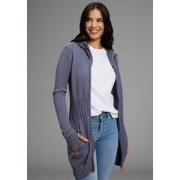 Kangaroos Damen Kapuzenstrickjacke, grau, Gr. 52, kontrastfarbene Details, unifarben, Strick, Obermaterial: 50% Baumwolle, 50% Polyacryl,