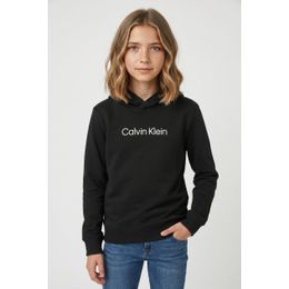 M&auml;dchen Kapuzensweatshirt "LOGO REGULAR TERRY HOODIE", schwarz, Gr. 12, Calvin Klein Jeans, unifarben, Sweatware, Obermaterial: 100% Baumwolle,