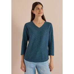 Cecil Damen V-Ausschnitt-Pullover, blau, Gr. XL, unifarben, Web, 60% Baumwolle, 40% Viskose, Pullover, im soften Baumwoll-Mix