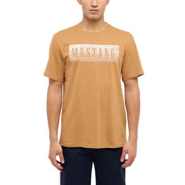 Mustang Herren T-Shirt "MU-Austin Block Logo", braun, Gr. XL, kontrastfarbene Details, Jersey, Obermaterial: 100% Baumwolle, Shirts, Regular fit