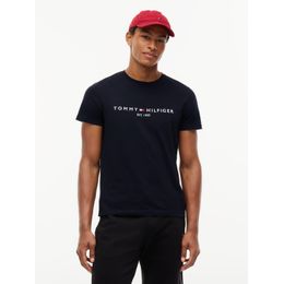 Tommy Hilfiger Herren T-Shirt "TOMMY FLAG HILFIGER TEE", schwarz, Gr. M, bestickt, unifarben, Single Jersey, Obermaterial: 100% Baumwolle, Shirts,