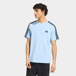 Herren T-Shirt "ESSENTIALS 3-STREIFEN, SINGLE JERSEY, BRANDING LINKE SCHULTER", blau, Gr. XL, adidas Sportswear, Obermaterial: 100% Baumwolle, Shirts
