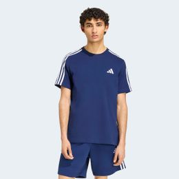 Herren T-Shirt "ESSENTIALS 3-STREIFEN, SINGLE JERSEY, BRANDING", blau, Gr. XXL, adidas Sportswear, Obermaterial: 100% Baumwolle, Shirts