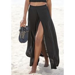 Lascana Maxirock 'mit hohen Schlitzen aus leicht transparenter gekreppter Viskose' schwarz Gr. 42 f&uuml;r Damen. Figurumspielend. Nachhaltig.