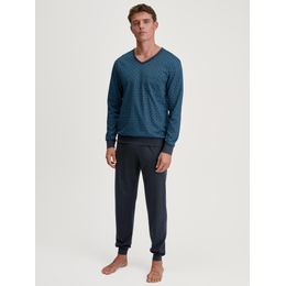 Calida Damen Schlafanzug "Relax Imprint 3", Gr. XXL, blau, Single Jersey, Obermaterial: 100% Baumwolle, Homewear-Sets, Gemustertes Oberteil mit
