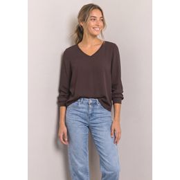 Street One Damen Langarmshirt, braun, Gr. 38, unifarben, Chiffon, Vorderseite: 100% Polyester. &Auml;rmel: 100% Polyester. R&uuml;ckseite: 95% Viskose, 5%