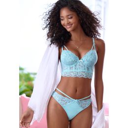Lascana Damen Push-up-BH "Corsage, Spitzen-BH, B&uuml;gel-BH, Longline BH", Gr. 75, blau, Spitze, Obermaterial: 60% Polyamid, 35% Polyester, 5% Elasthan,